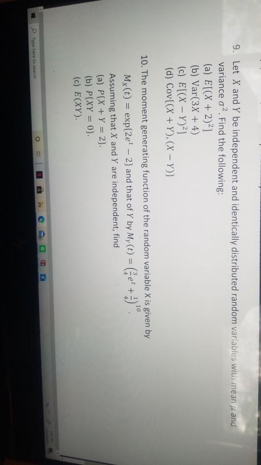 Solved 9. Let X and Y be independent and identically | Chegg.com