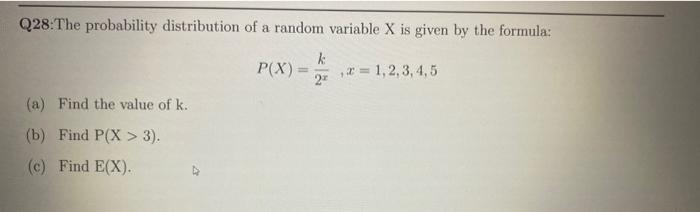 Solved Q28:The probability distribution of a random variable | Chegg.com