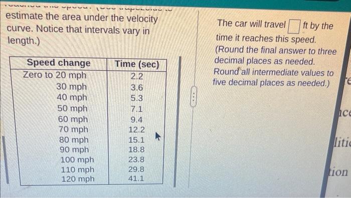 Solved estimate the area under the velocity length.) | Chegg.com