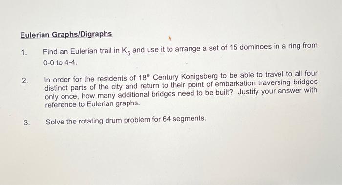 Solved Eulerian Graphs/Digraphs 1. Find an Eulerian trail in | Chegg.com