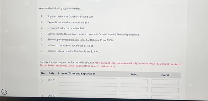 Solved Assume the following adjustment data. Supplies on | Chegg.com
