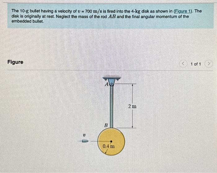 Solved The 10-g bullet having a velocity of v=700 m/s is | Chegg.com