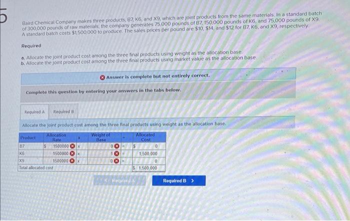 Solved Baird Chemical Company makes three products, B7, K6, | Chegg.com