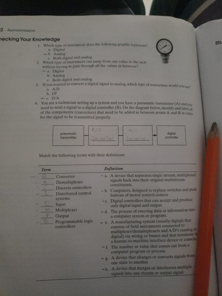 Solved 2 Instrumentation stu hecking Your Knowledge 1. Which | Chegg.com