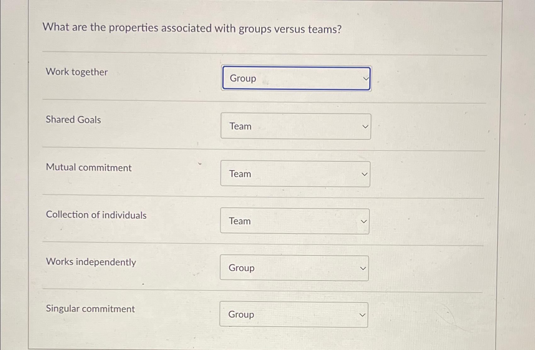 Solved What are the properties associated with groups versus | Chegg.com