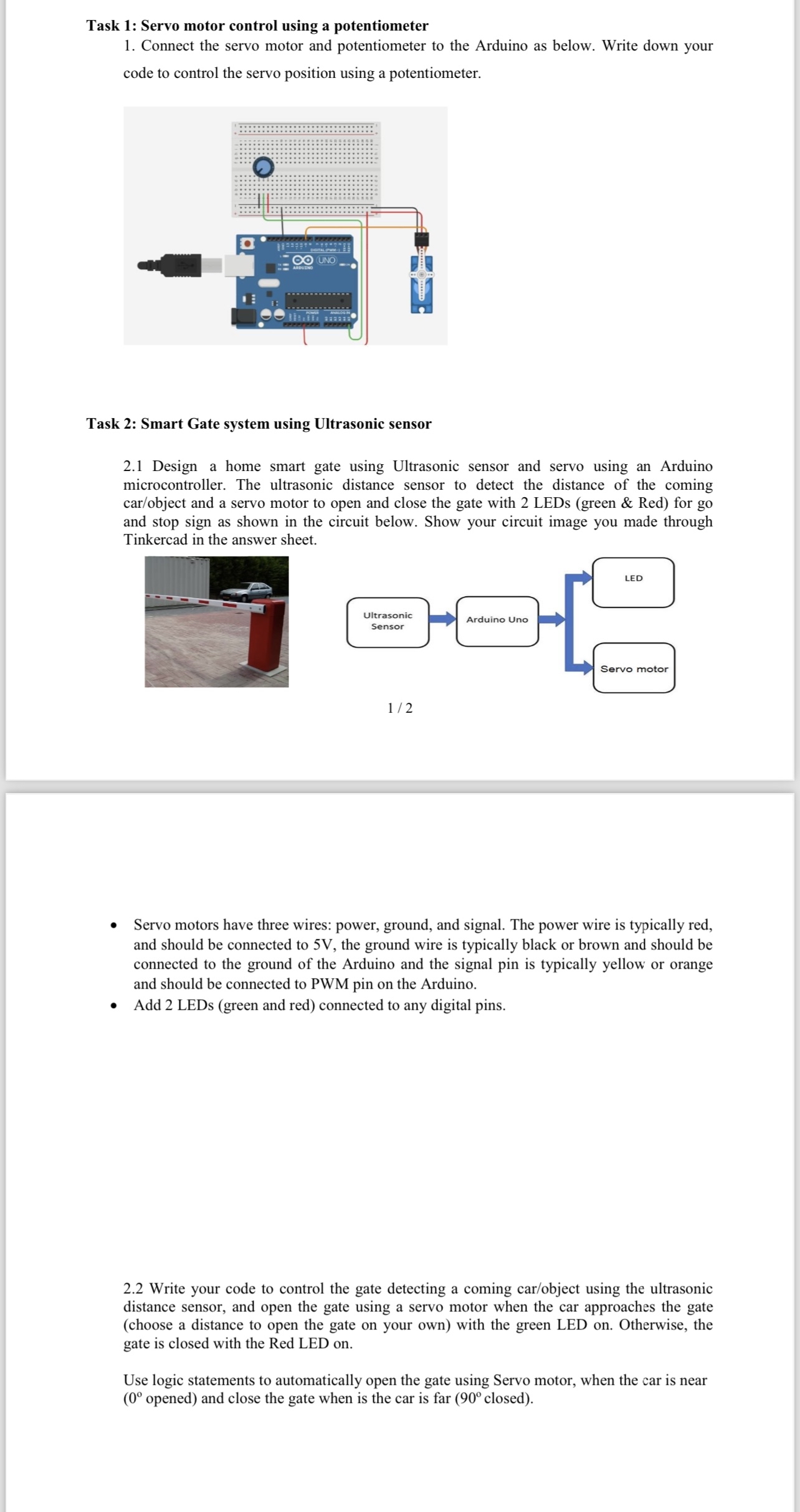 Solved Task 1: Servo motor control using a | Chegg.com