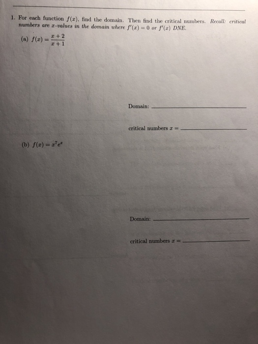 Solved 1. For each function f(x), find the domain. Then find | Chegg.com