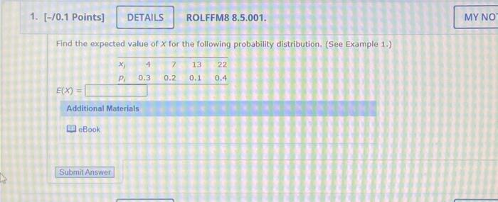 Solved V 1. [-/0.1 Points] DETAILS Find the expected value | Chegg.com