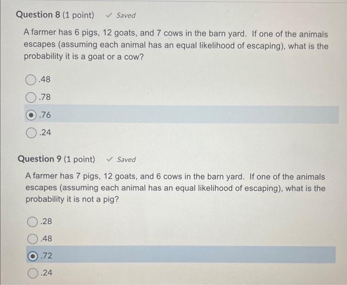 Solved A farmer has 6 pigs, 12 goats, and 7 cows in the barn | Chegg.com