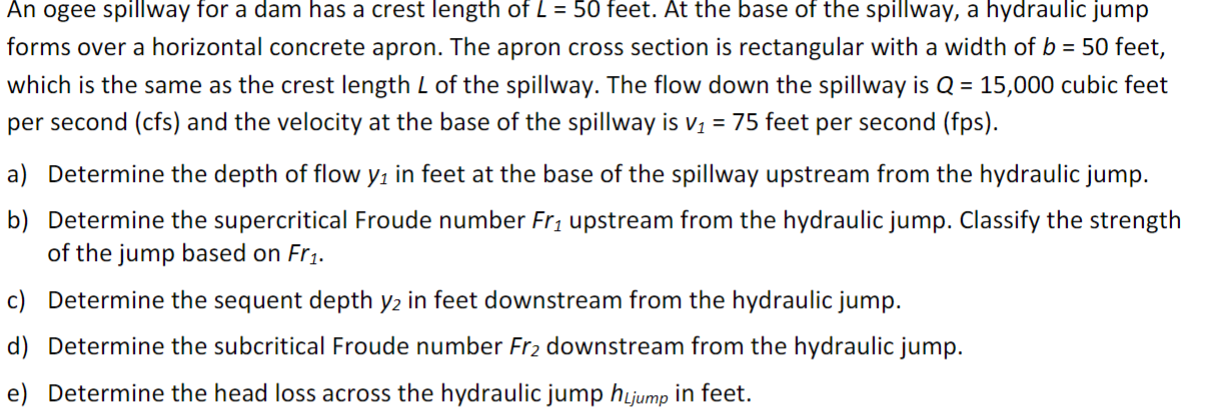 Solved An ogee spillway for a dam has a crest length of L=50 | Chegg.com