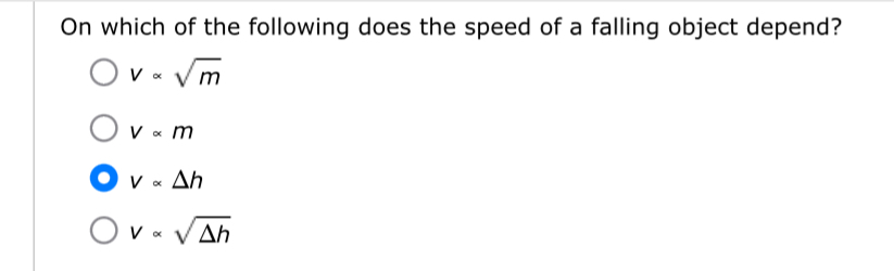 Solved On which of the following does the speed of a falling | Chegg.com