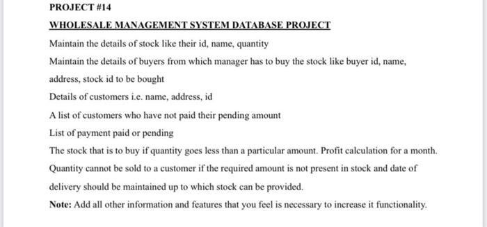 Solved PROJECT #14 WHOLESALE MANAGEMENT SYSTEM DATABASE | Chegg.com