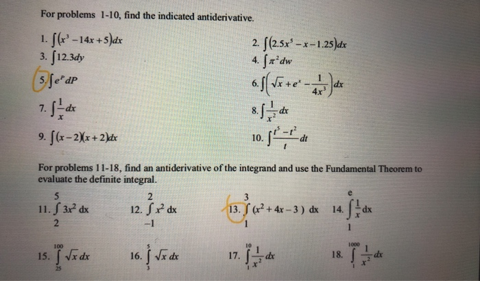 Solved For problems 1-10, find the indicated antiderivative. | Chegg.com