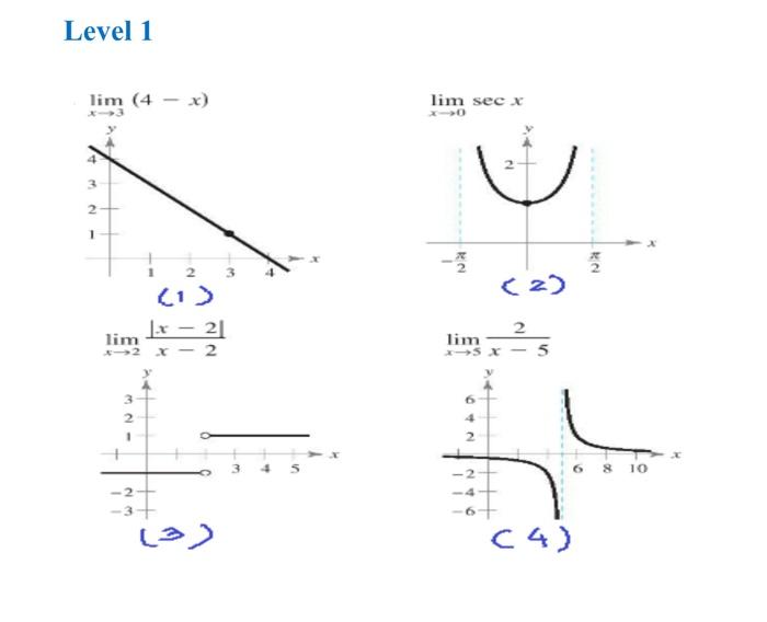 Solved Level 1 limx→∞secx limx→2x−2∣x−2∣limx→5x−52Level 2: | Chegg.com