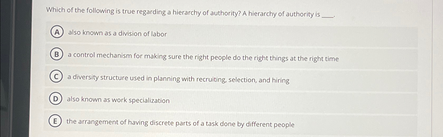 Solved Which of the following is true regarding a hierarchy | Chegg.com