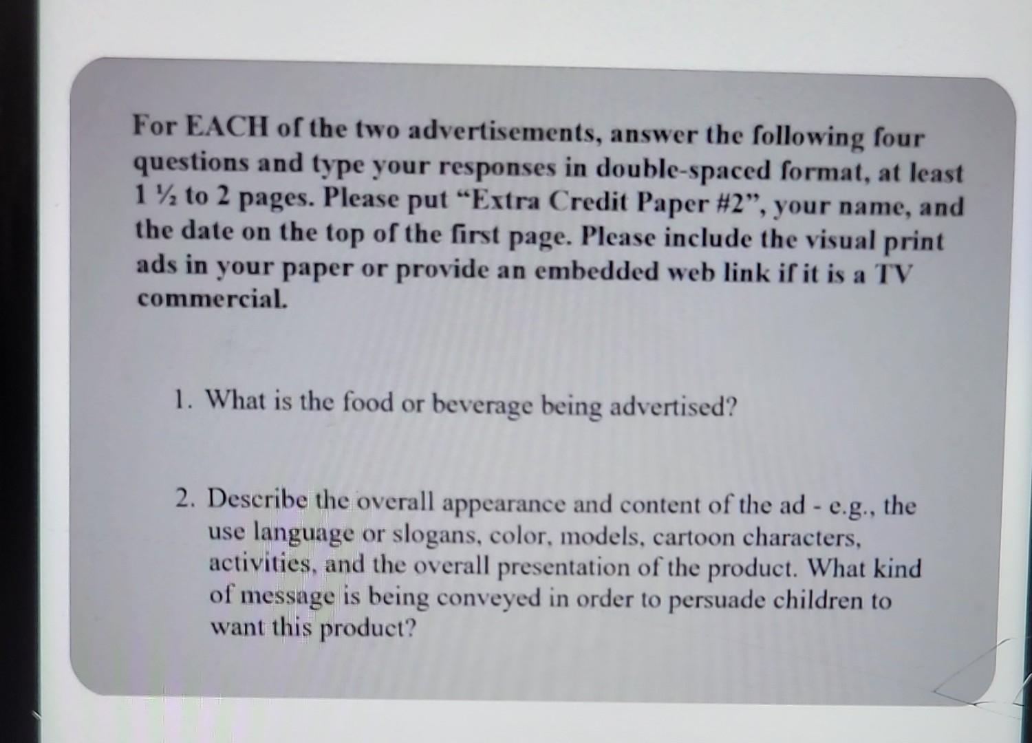 For EACH of the two advertisements, answer the | Chegg.com