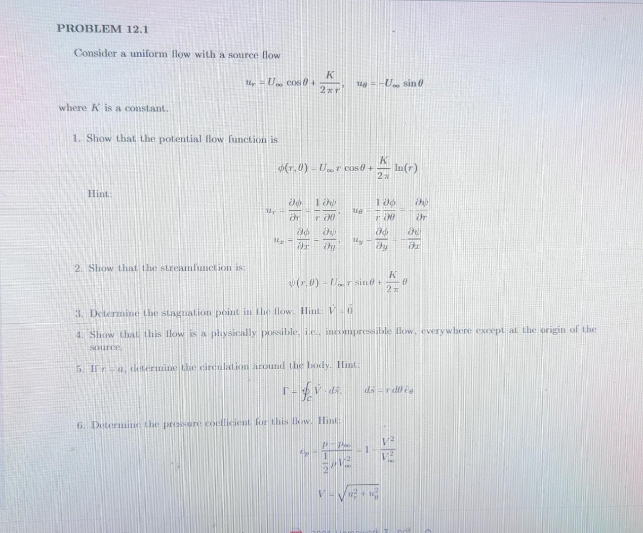 Solved Consider a uniform flow with a source flow | Chegg.com