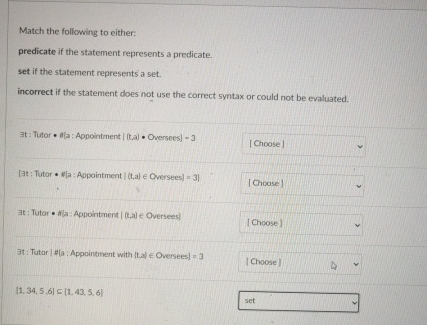 Solved Match the following to either:predicate if the | Chegg.com