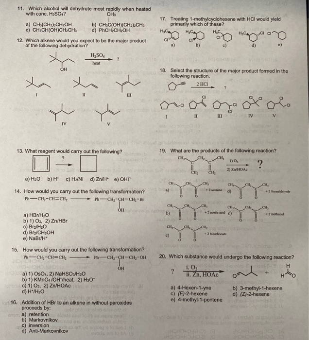 Solved 17. Treating 1-methylcyclohexene with HCl would yield | Chegg.com