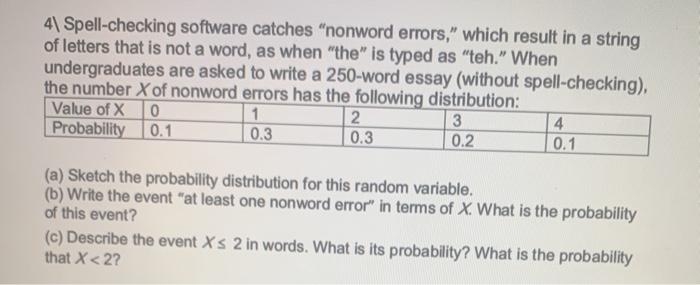 Solved 4\ Spell-checking software catches "nonword errors," | Chegg.com
