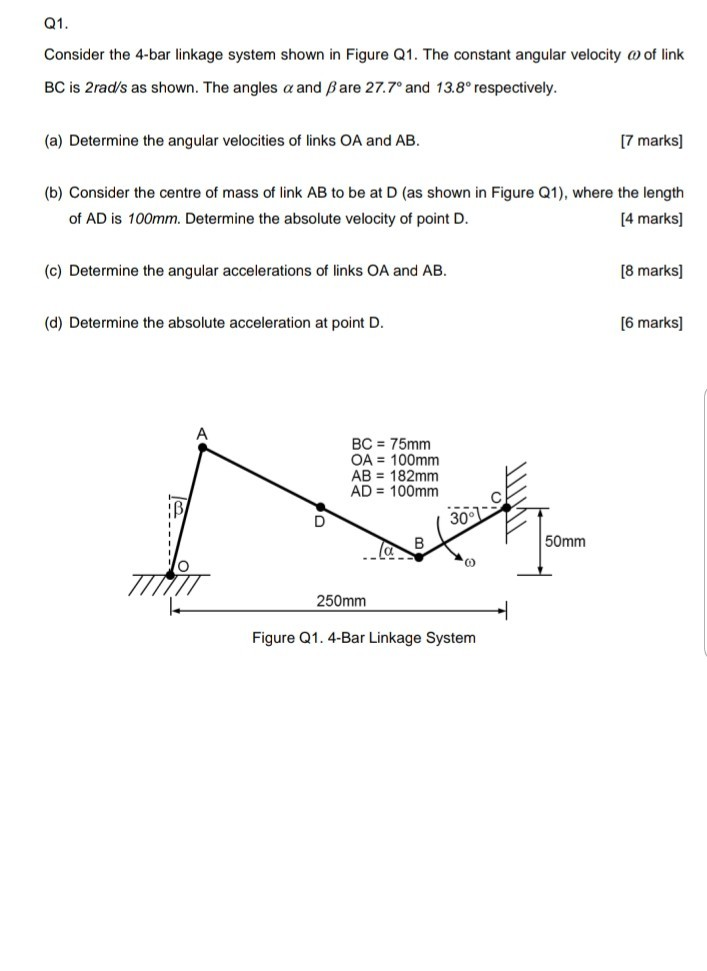 Solved Q1. Consider the 4-bar linkage system shown in Figure | Chegg.com