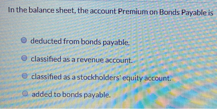 Solved In the balance sheet, the account Premium on Bonds | Chegg.com