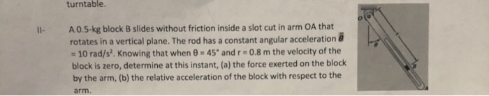 Solved turntable. A0.5-kg block B slides without friction | Chegg.com