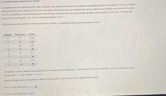Solved 4. Transforming X values into Z-scores In preparation | Chegg.com