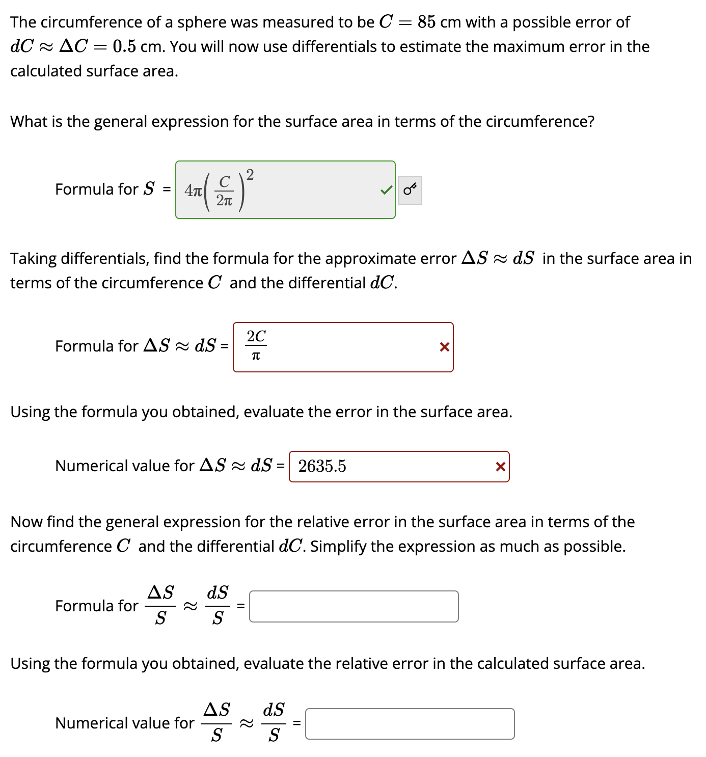 Solved The circumference of a sphere was measured to be | Chegg.com