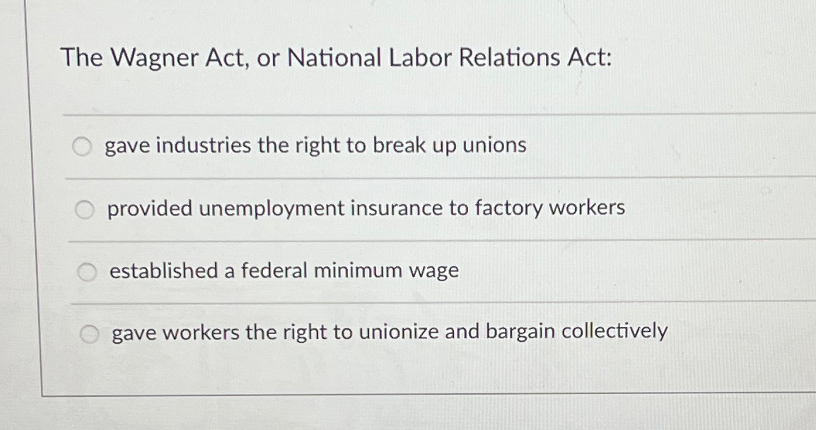 Solved The Wagner Act, or National Labor Relations Act:gave | Chegg.com