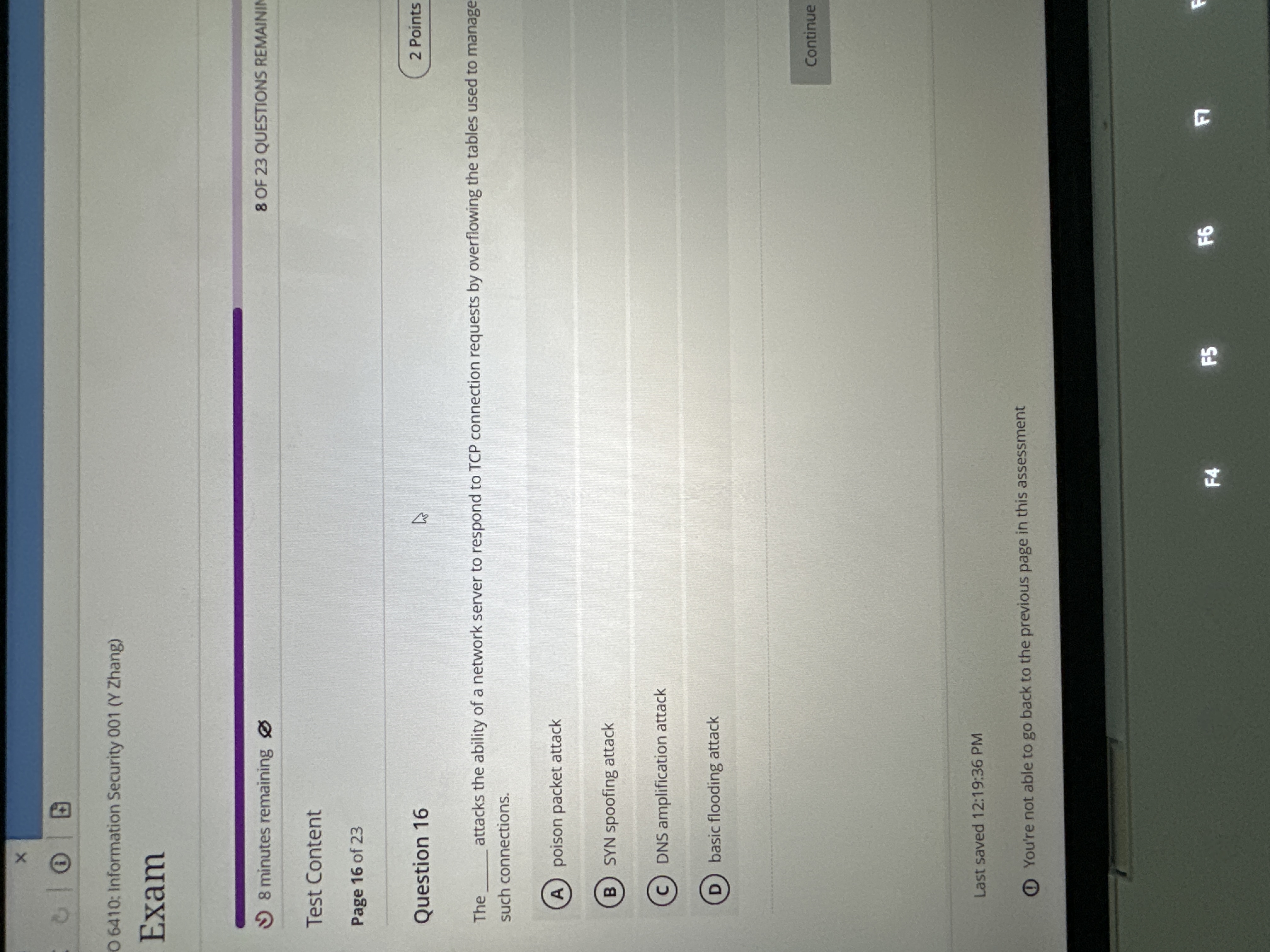 Solved Question 16Theattacks the ability of a network server | Chegg.com