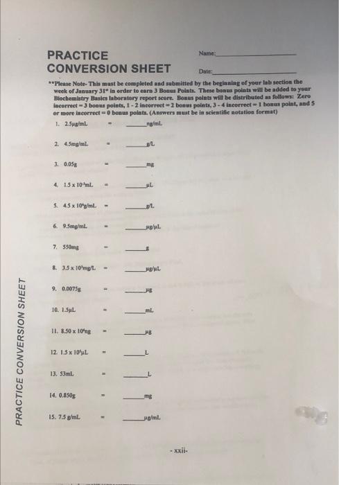 Solved PRACTICE Name: CONVERSION SHEET Date **Please | Chegg.com