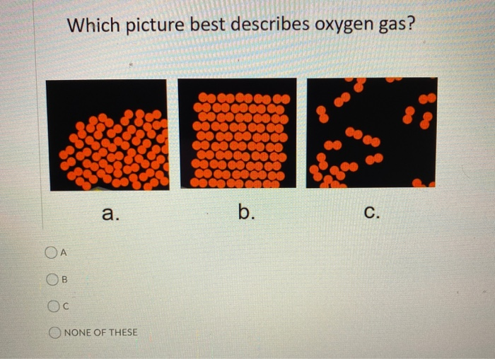 Solved Which picture best describes oxygen gas? a. b. C. B | Chegg.com