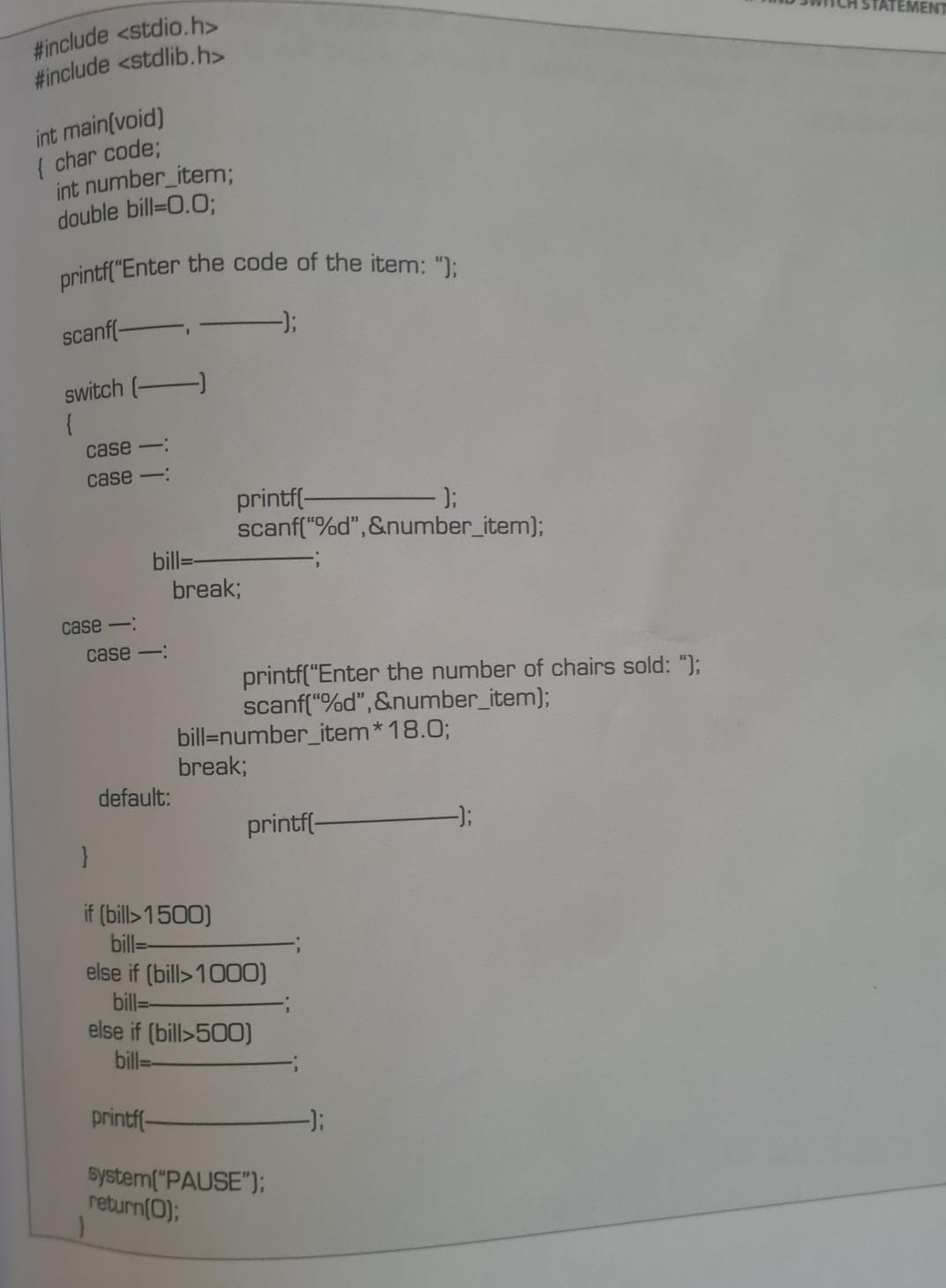 Solved complete the given c code | Chegg.com