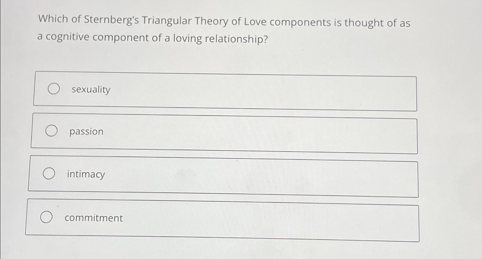 Solved Which of Sternberg's Triangular Theory of Love | Chegg.com