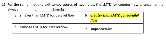 Solved 15. For the same inlet and exit temperatures of two | Chegg.com