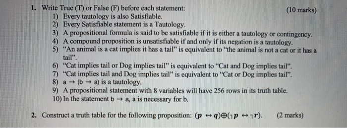 Solved 1. Write True (T) or False (F) before each statement: | Chegg.com