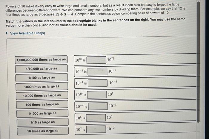 Solved Powers of 10 make it very easy to write large and | Chegg.com
