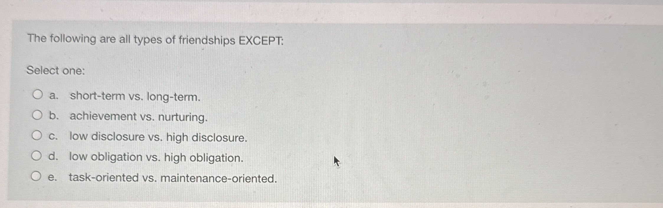 Solved The following are all types of friendships | Chegg.com