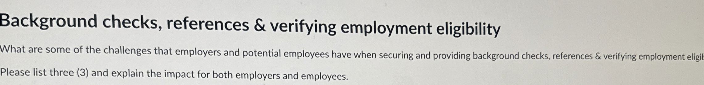 Solved Background checks, references & verifying employment | Chegg.com