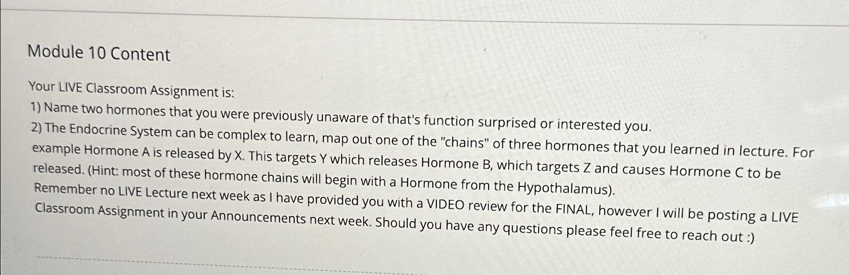 Solved Module 10 ﻿ContentYour LIVE Classroom Assignment | Chegg.com