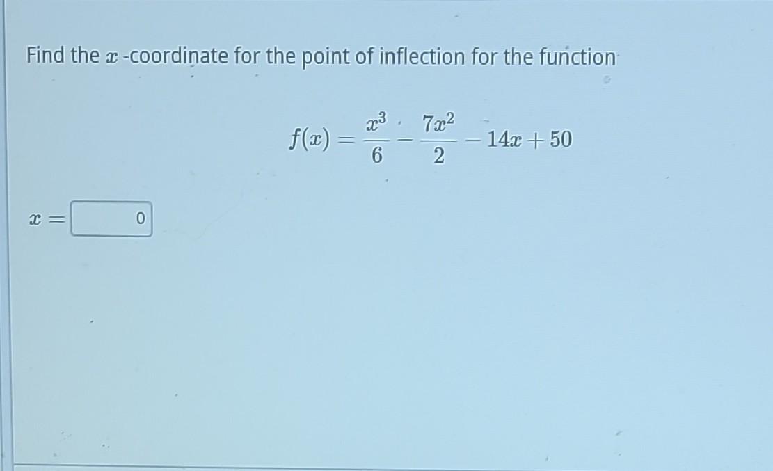 Solved Find The X Coordinate For The Point Of Inflection For
