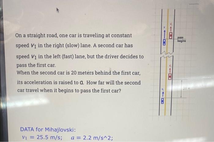 Solved On a straight road, one car is traveling at constant | Chegg.com
