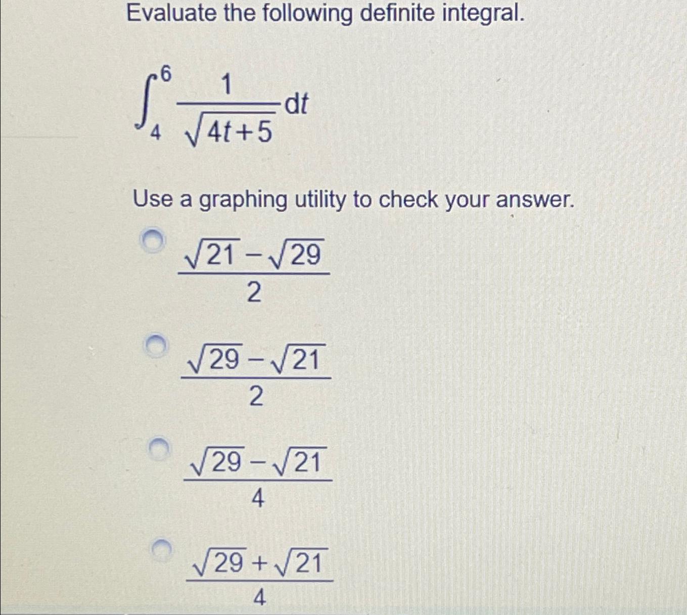 Solved Evaluate the following definite | Chegg.com