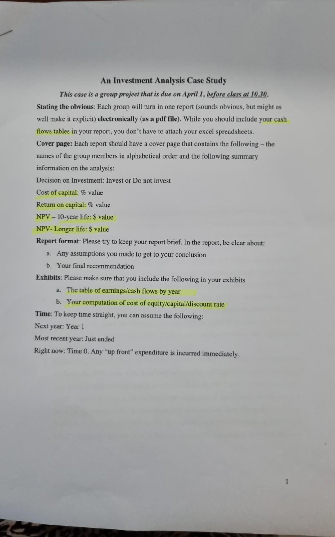 An Investment Analysis Case Study This case is a | Chegg.com