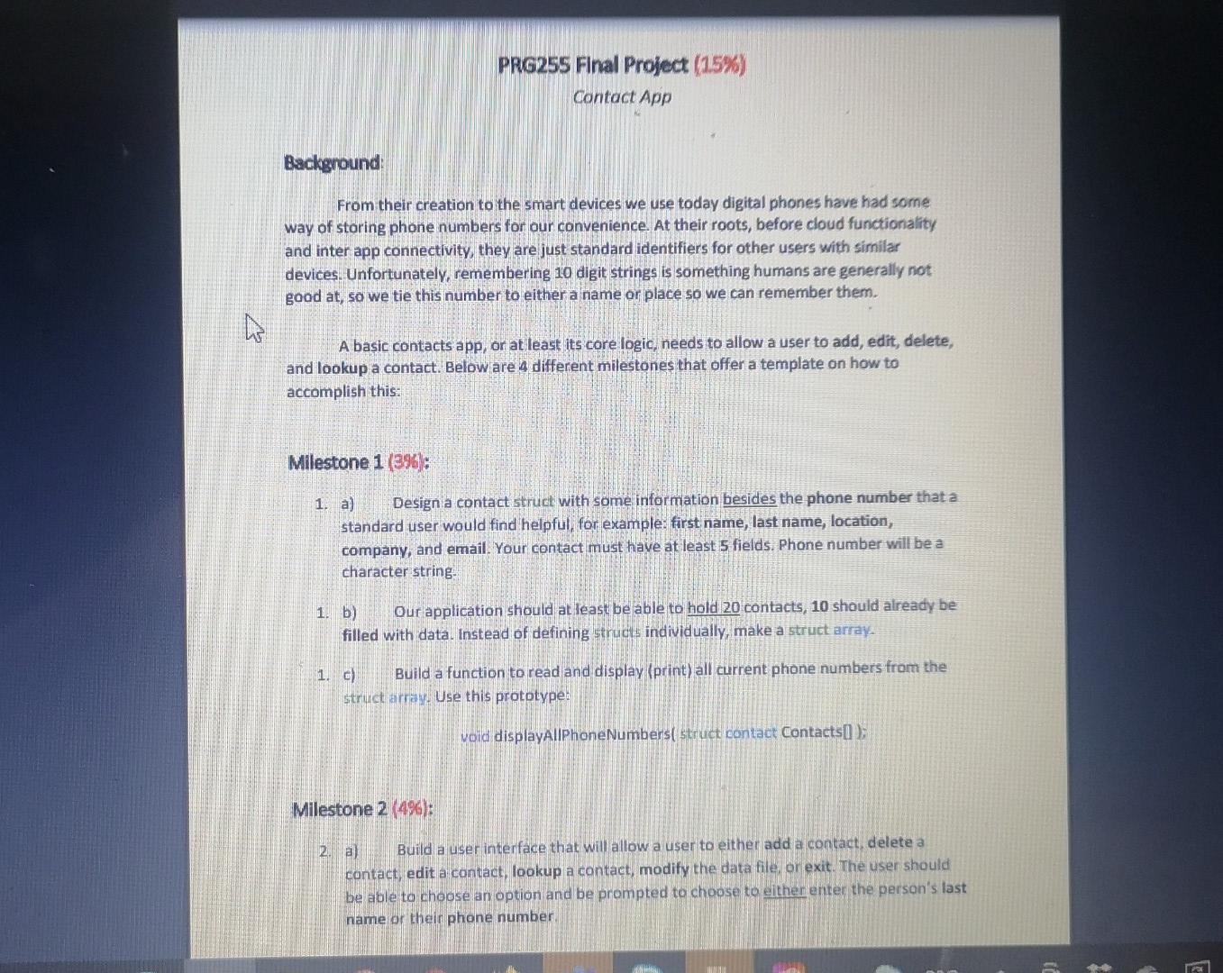 Solved PRG255 Final Project (15%) Contact App Background | Chegg.com