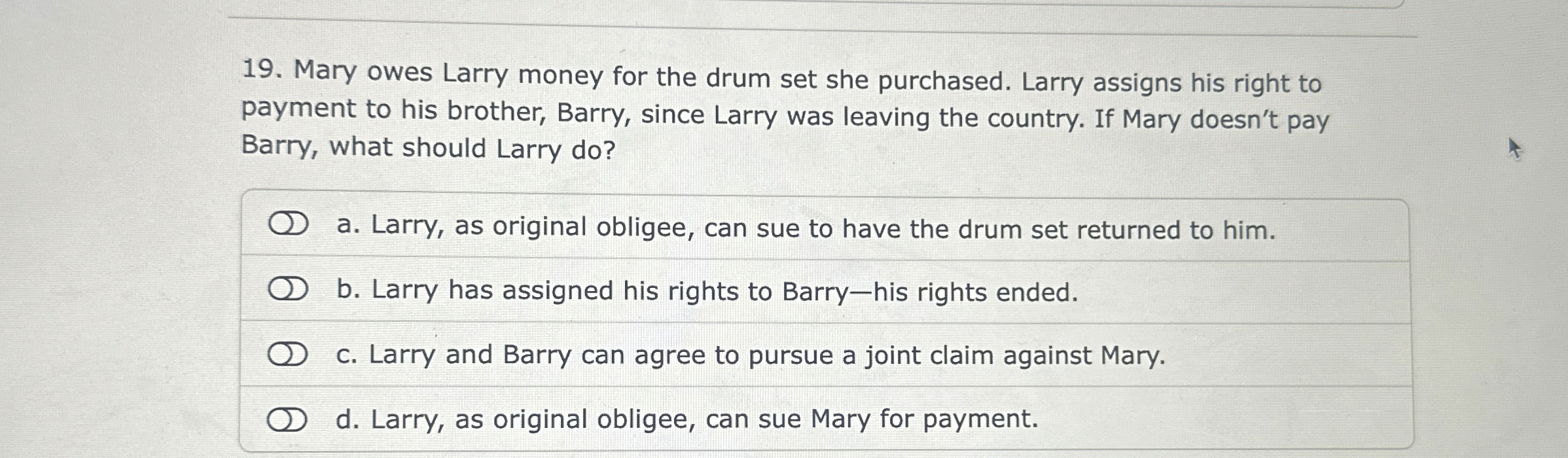Solved Mary owes Larry money for the drum set she purchased. | Chegg.com