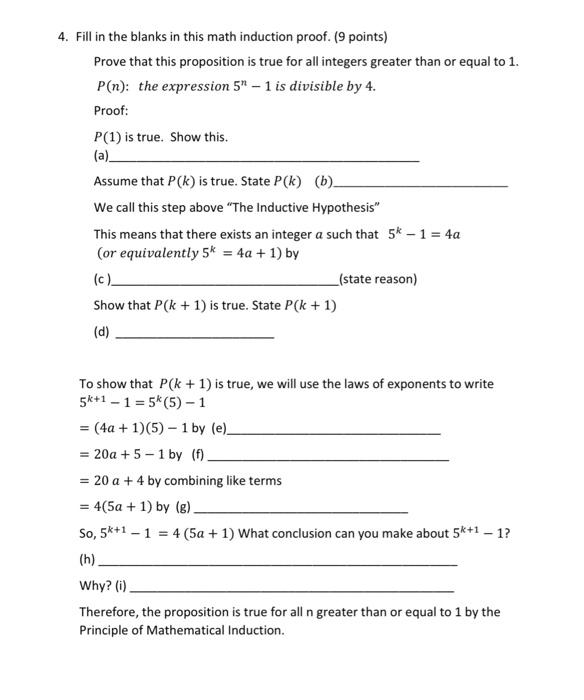 Solved 4. Fill in the blanks in this math induction proof. | Chegg.com