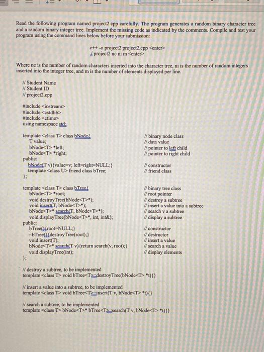 Solved II II > Read the following program named project2.cpp | Chegg.com