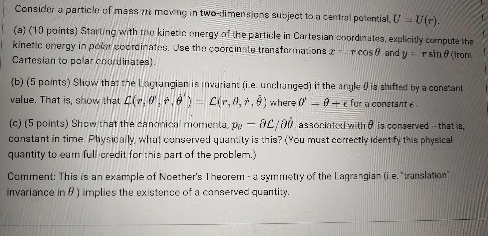 Solved Consider a particle of mass m moving in | Chegg.com